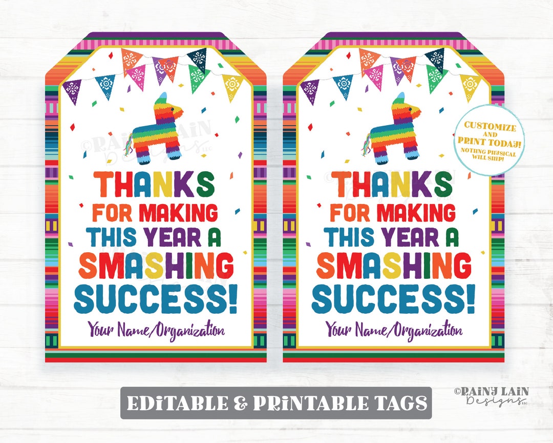 Thanks for Making This Year a Smashing Success Tag Piñata Teacher ...