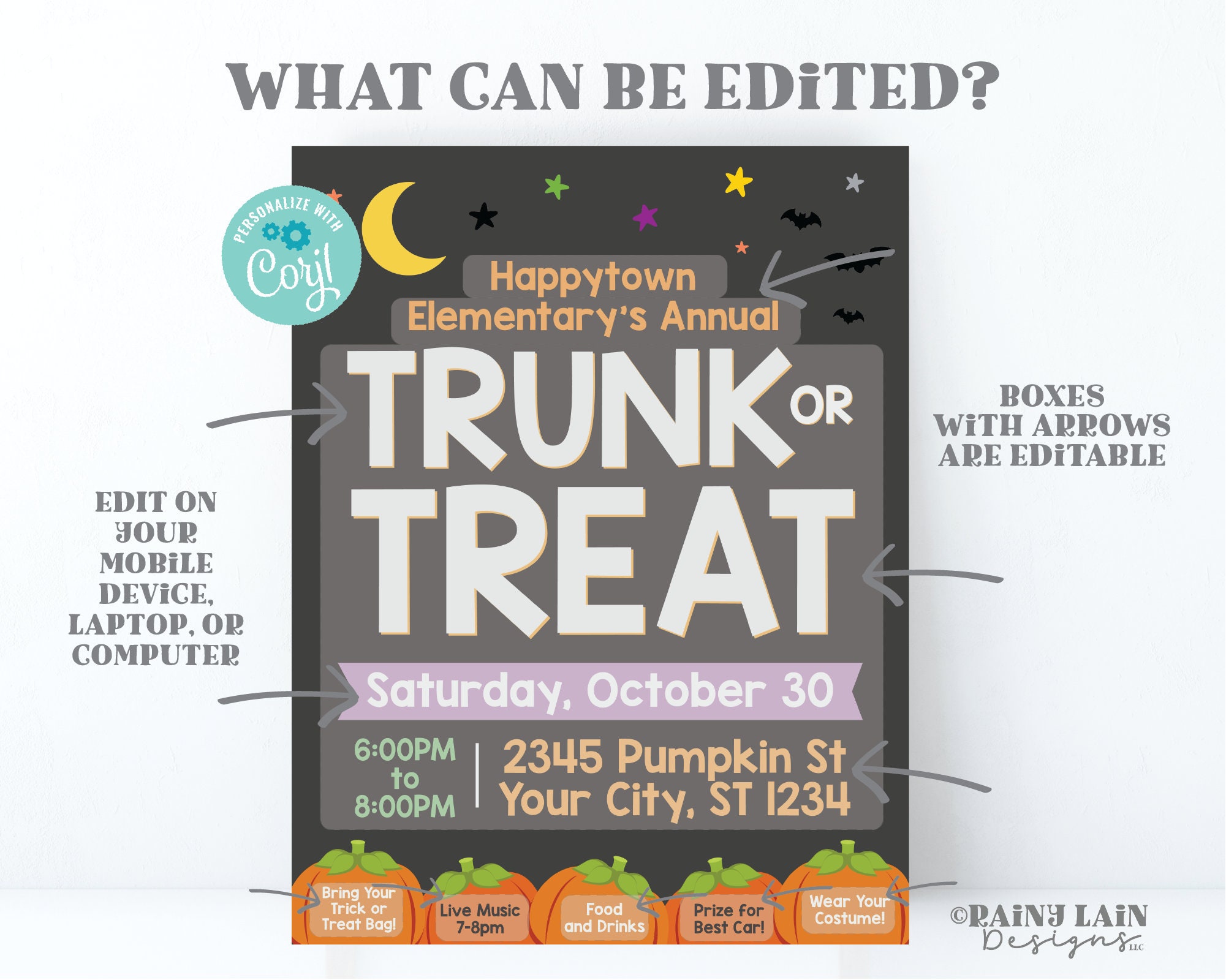 Editable Trunk or Treat Flyer, Printable Halloween Party Invitation ...