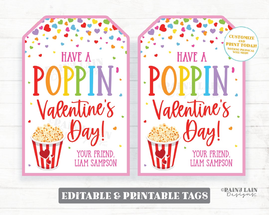 Poppin Valentine's Day Tag, Popcorn Valentine, Homemade Popcorn Snack ...