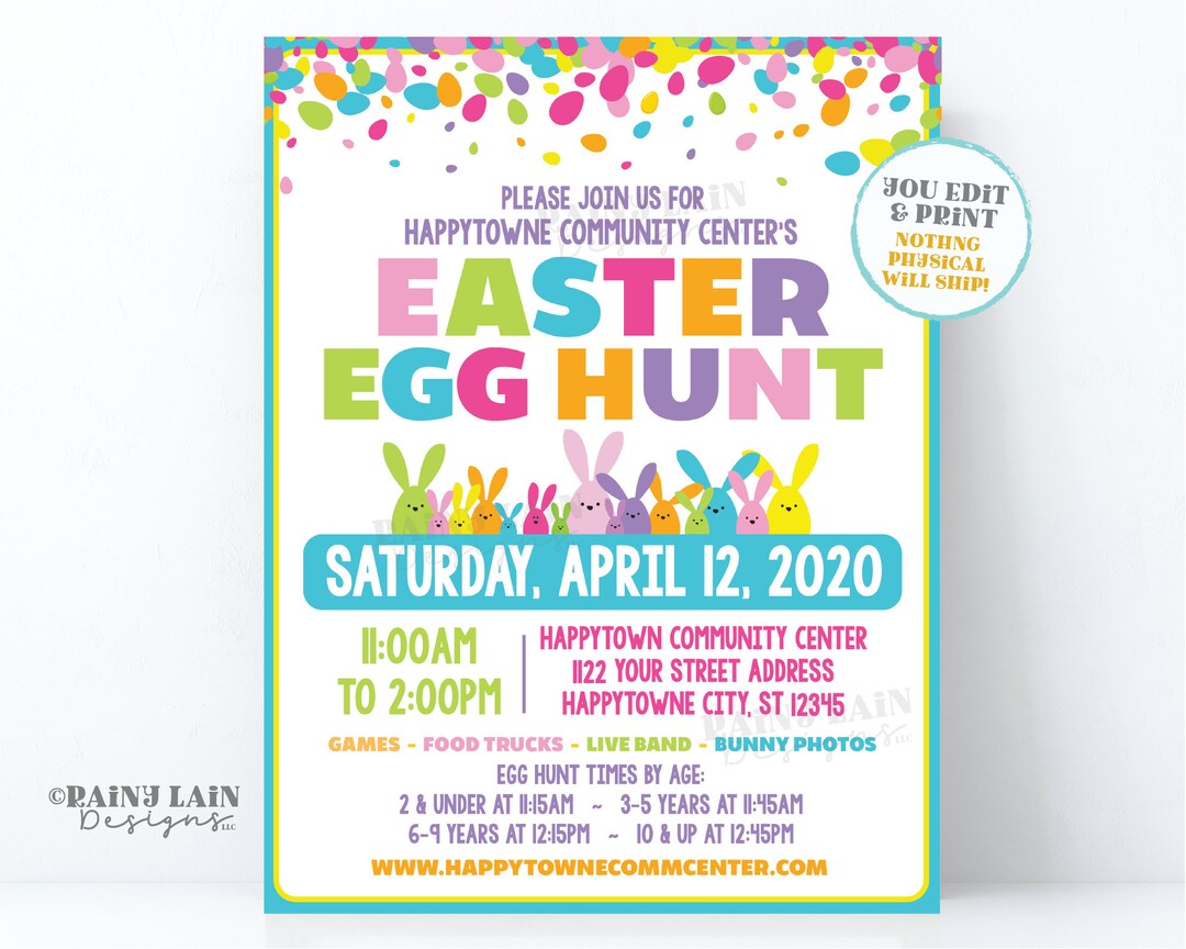 Easter Egg Hunt Flyer Editable Egg Hunt Invite Printable Invitation ...