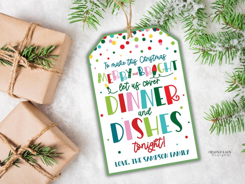 Printable Christmas Dinner Dishes Gift Tag for Teacher, Coworker ...