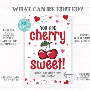 Printable Cherry Valentine, Cherry Sweet Friends Valentine, Classmate ...