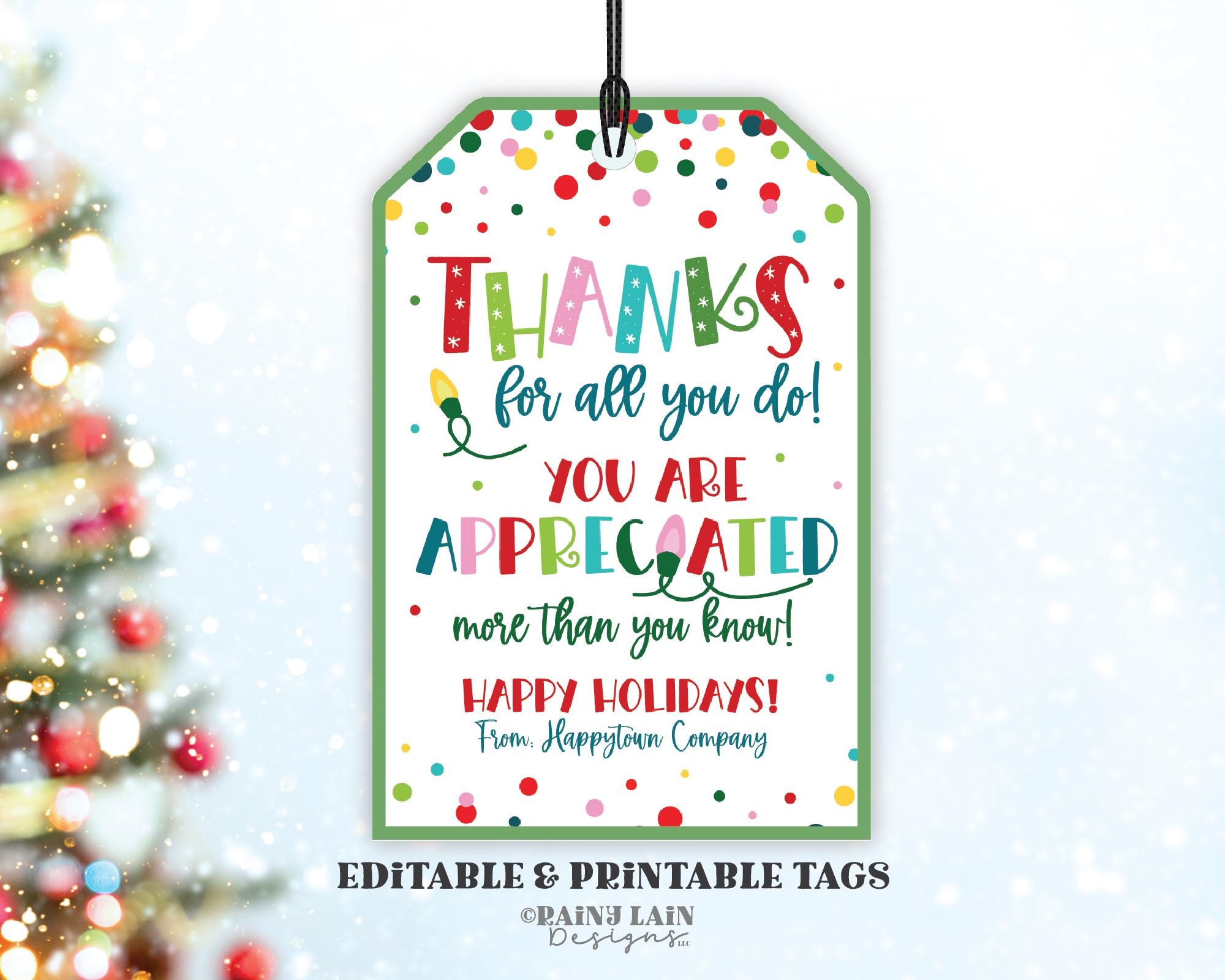 Editable Christmas Gift Tag Template, Thank You for All You Do, You Are ...