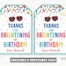 Thanks for Brightening My Birthday Tag Sunglasses Party Favor Tags Sun ...