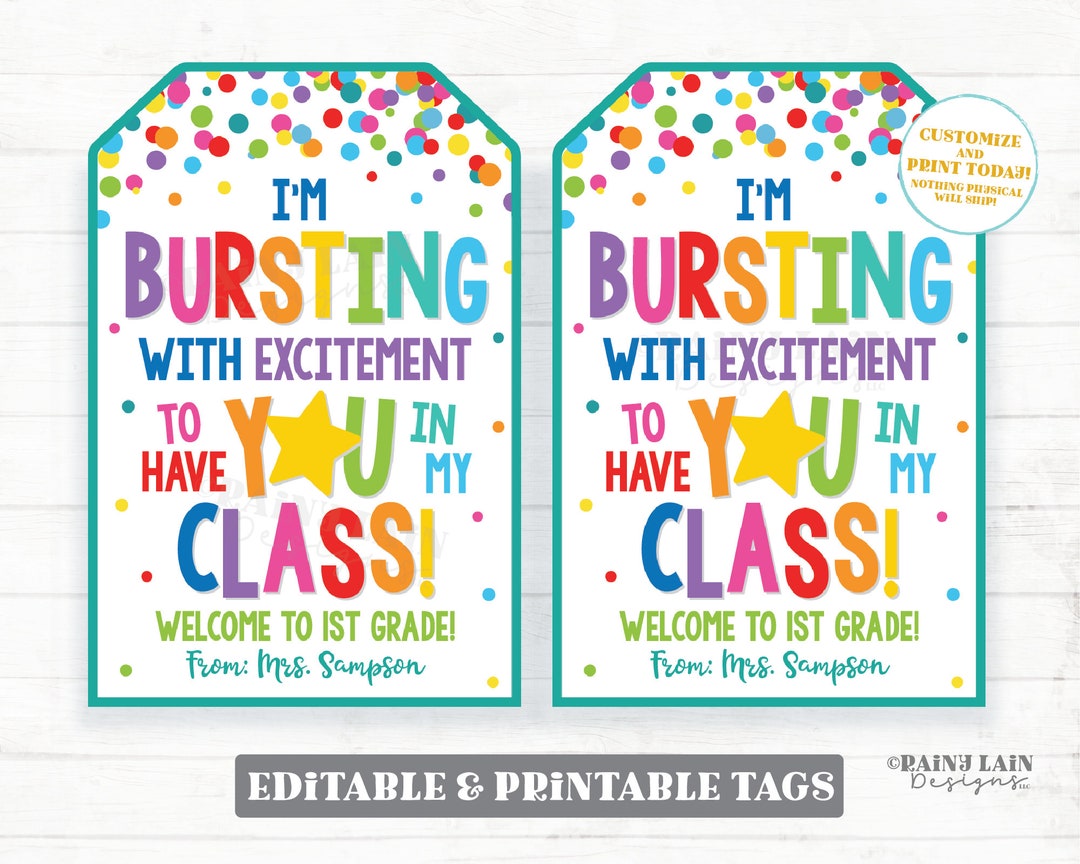 Bursting With Excitement to Have You in My Class Tag, First Day of ...