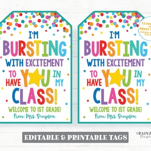 Bursting With Excitement to Have You in My Class Tag, First Day of ...