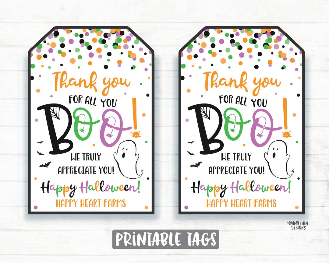 Thank You for All You Boo Tag Halloween Tag Printable Halloween Tag ...