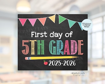 Back to School Sign, First Day of 5th GRADE Sign, 5th Grade Printable ...