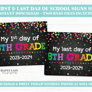 First and Last Day of 8th Grade Sign Set Eighth Grade Back to School ...