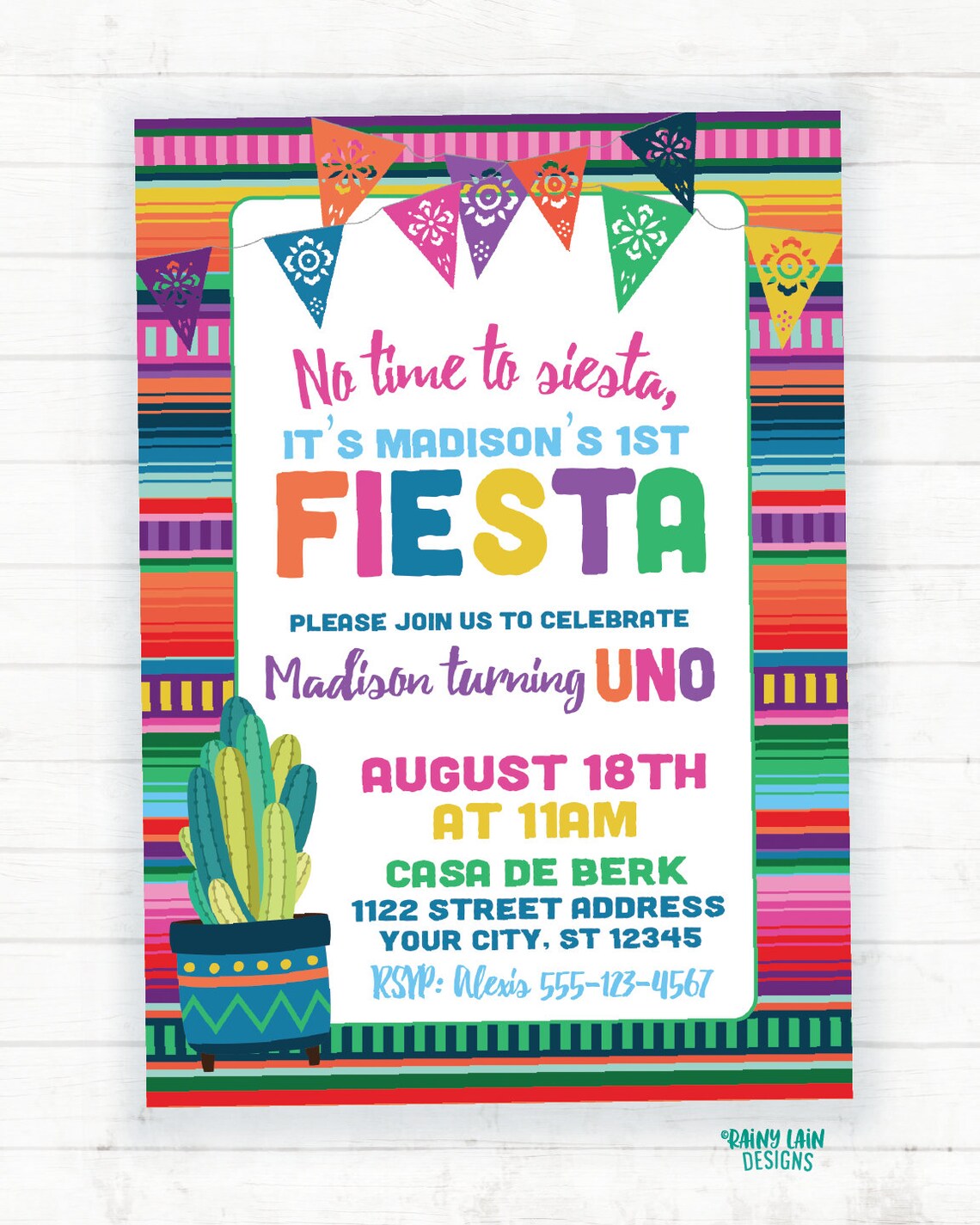 First Birthday Fiesta Invite Girl First Fiesta Invitations - Etsy
