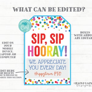 Sip Sip Hooray We Appreciate You Every Day Tag Appreciation Gift ...
