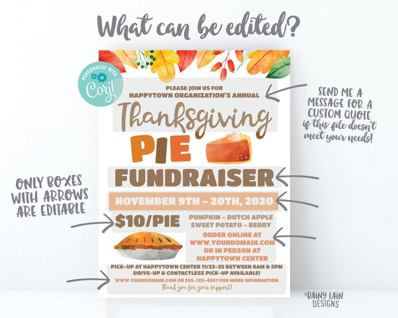 Thanksgiving Pie Fundraiser Flyer Pie Night Invitation Pie - Etsy