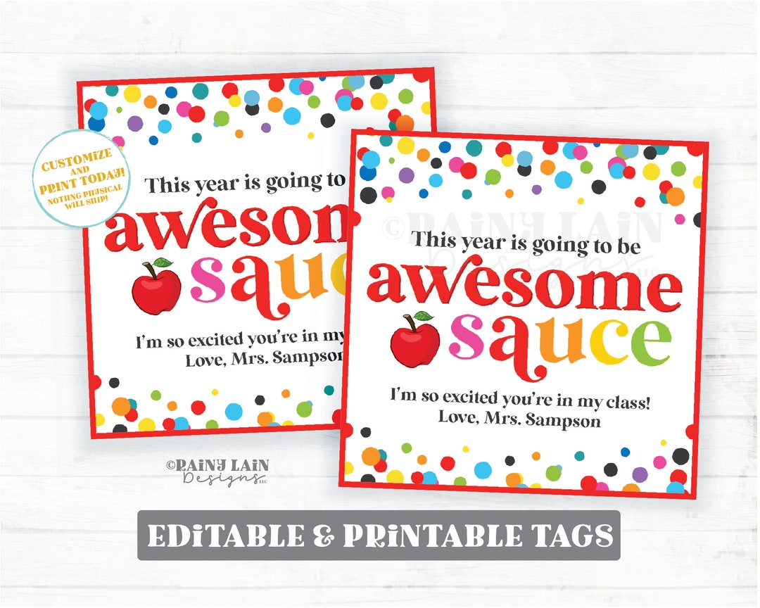 Awesome Sauce Back to School Gift Tag First Day of School Applesauce ...