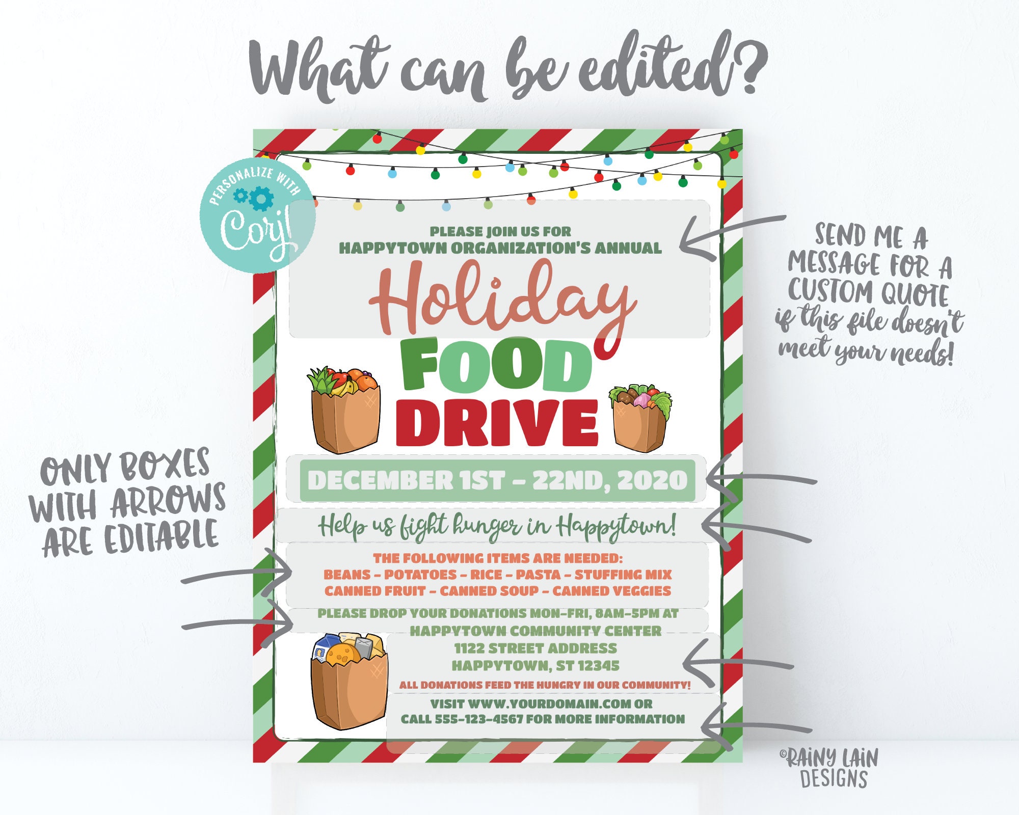 Holiday Food Drive Flyer Christmas Food Drive Winter Food | Etsy