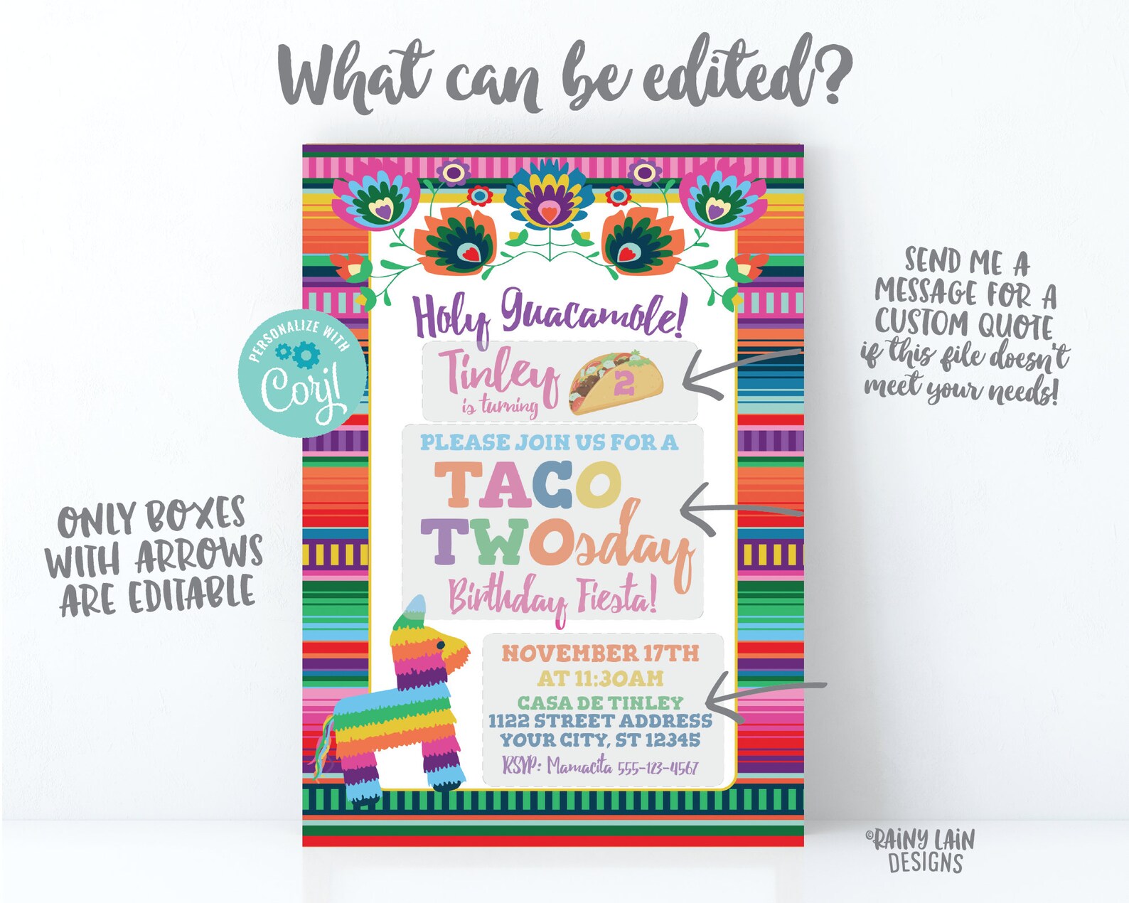 Girl Taco Twosday Invitation, Taco Twosday Invite, Fiesta Invitations ...