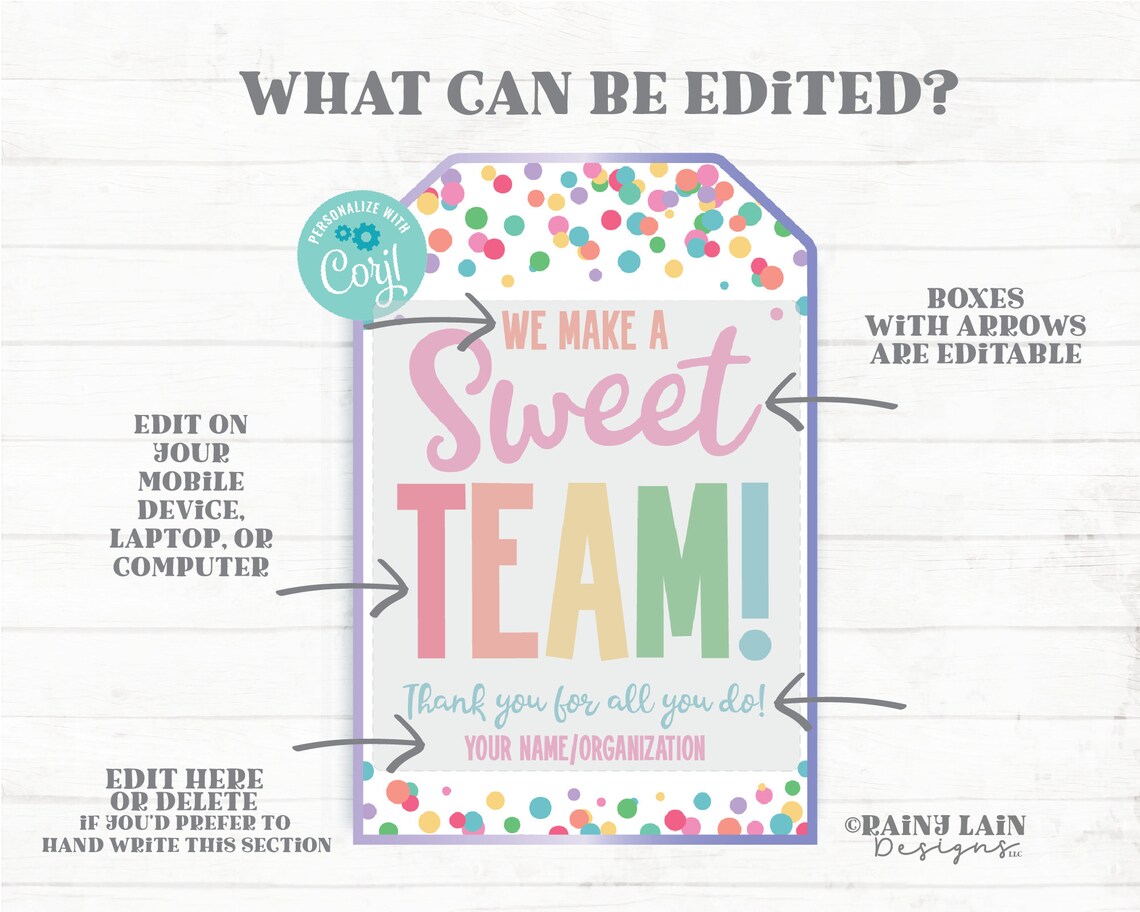 Sweet Team Gift Tags Sports Team Member Treat Teammate Employee Company ...