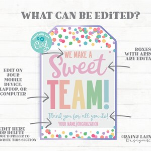 Sweet Team Gift Tags Sports Team Member Treat Teammate Employee Company ...