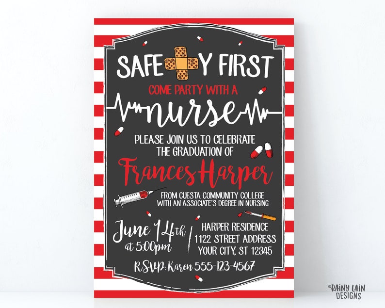 Safety First Party with a Nurse Graduation Invite Chalkboard | Etsy