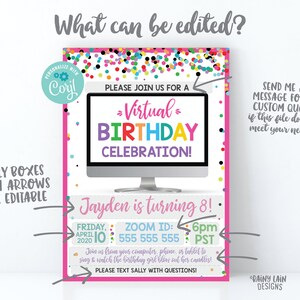 Virtual Birthday Party Invitation, Virtual Party Invitation, Video Chat ...