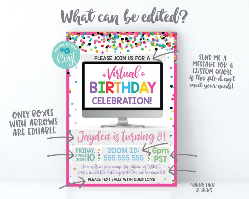 Virtual Birthday Party Invitation Virtual Party Invitation - Etsy