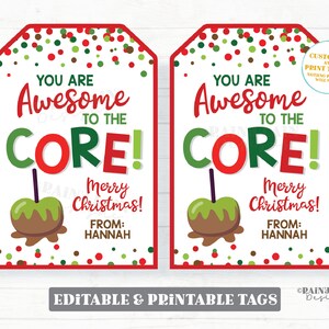 Awesome to the Core Christmas Tag Candy Apple Caramel Thank You Gift ...