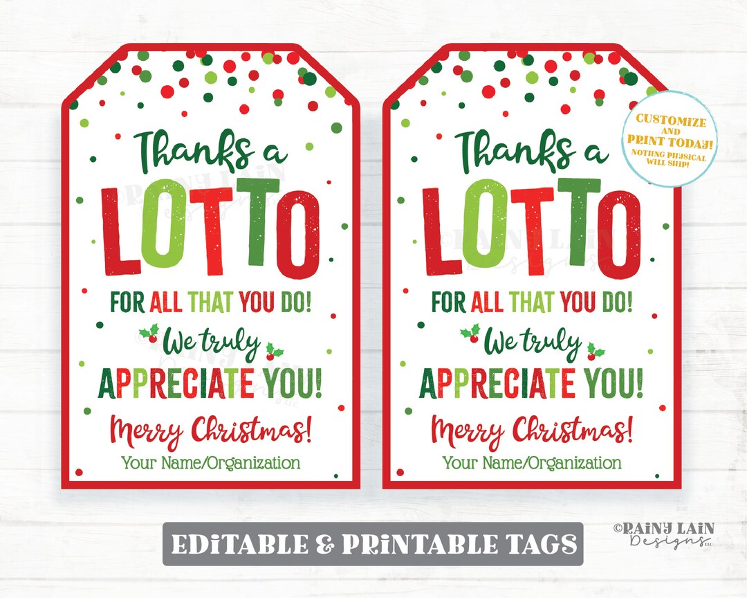 Thanks a Lotto for All You Do Christmas Lotto Tags Lottery Gift Tag ...