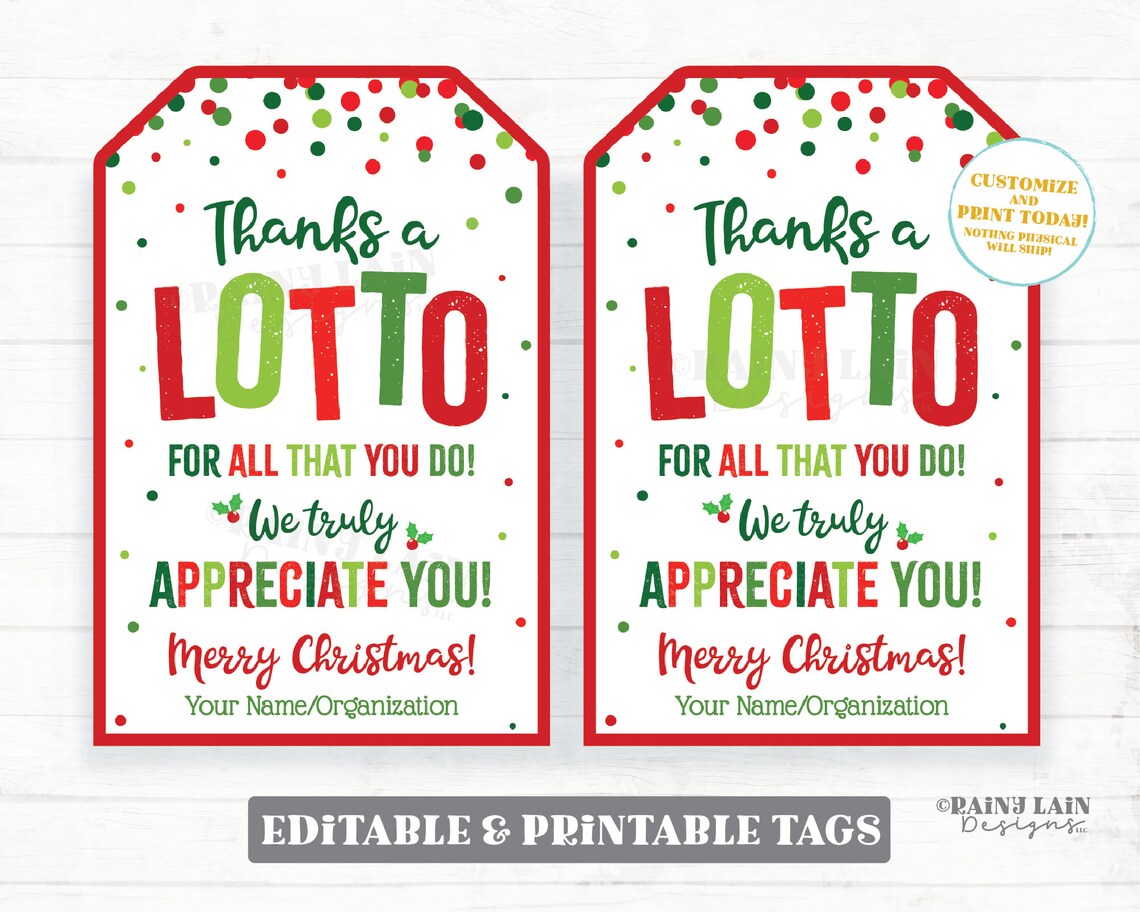 Thanks a Lotto for All You Do Christmas Lotto Tags Lottery | Etsy