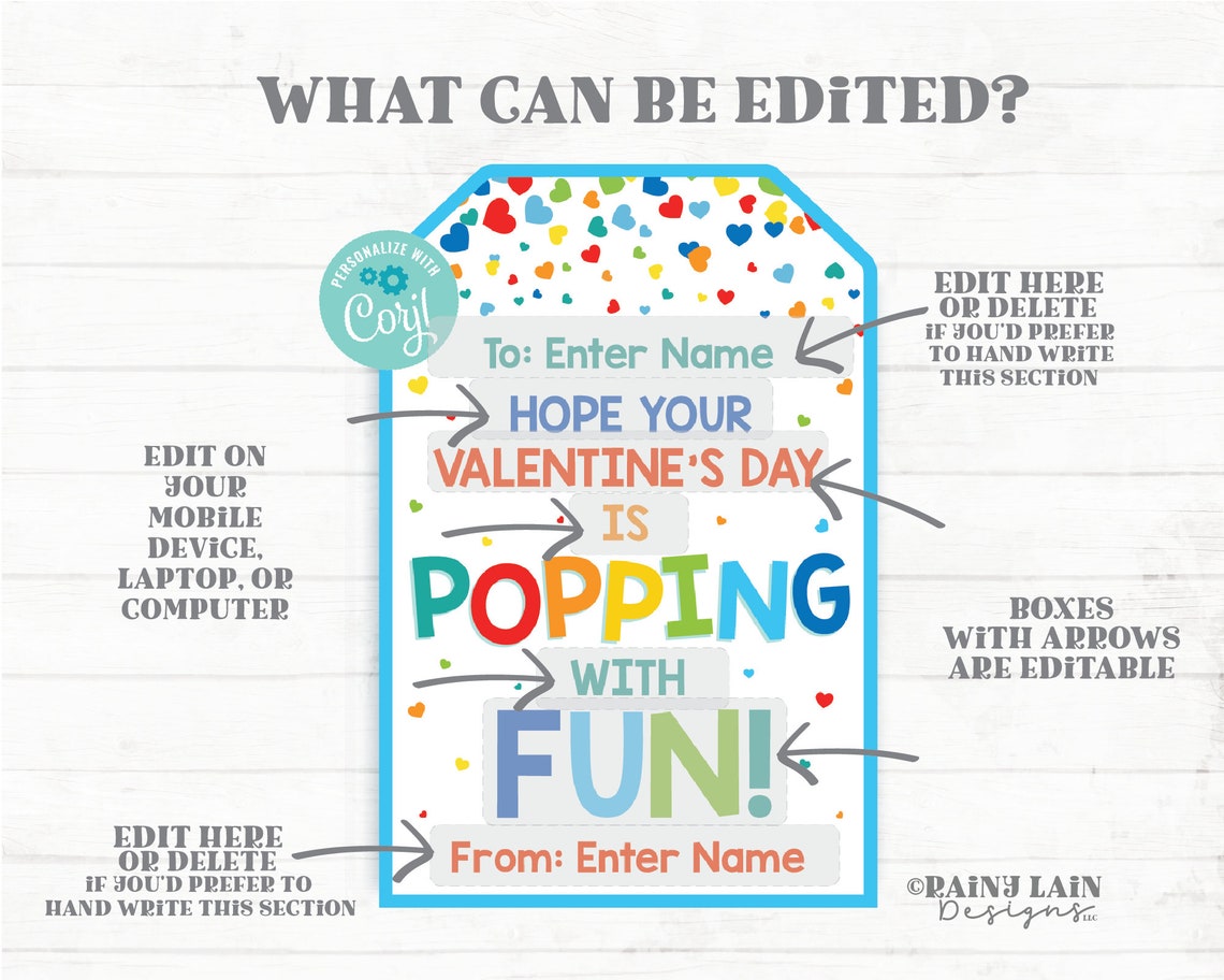 Valentine With to Line, Popping With Fun Tag, Pop Fidget Toy Pop Gift ...