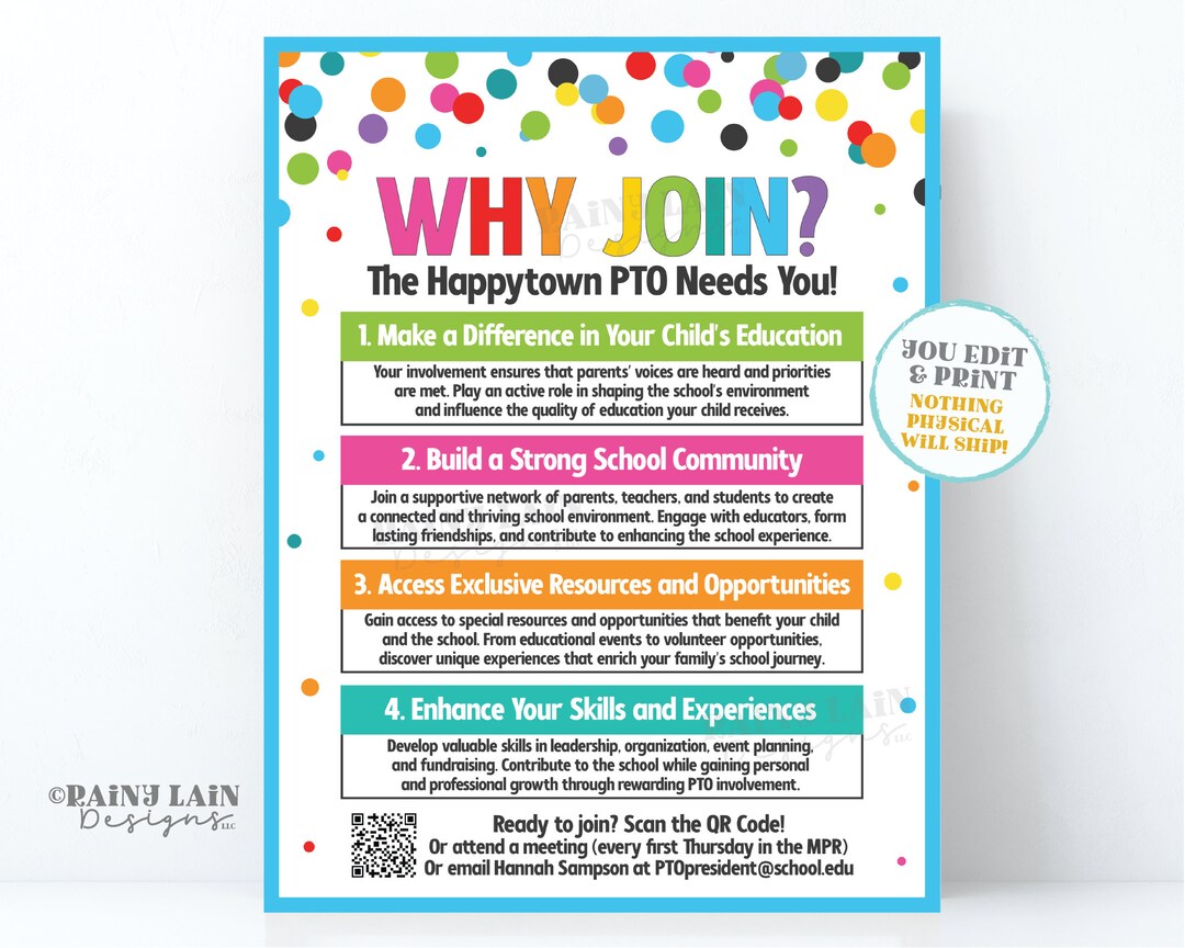 Editable Why Join the PTA or PTO Flyer Template, Printable School PTA ...