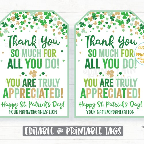 St. Patrick's Day Printable Employee Appreciation Tags - Etsy