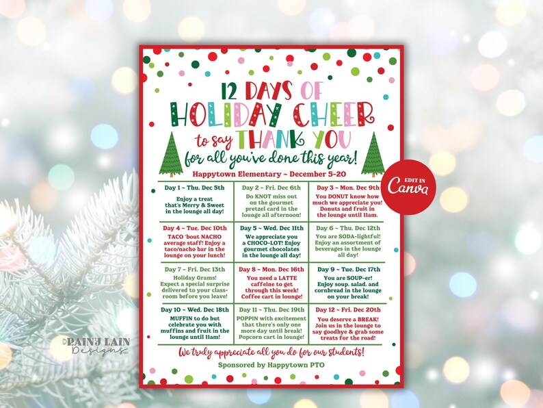 Editable Christmas Holiday Appreciation Flyer Template, 12 Days of ...