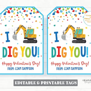 I Dig You Valentine Tag, Digger Valentine, Construction Preschool ...