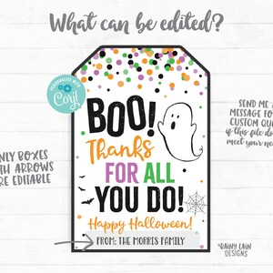 Boo Thanks for All You Do Tag Halloween Thank You Tags Halloween Gifts ...