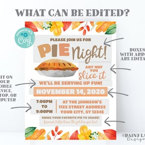 Pie Night Invitation, Pie Fundraiser Flyer, Pie and Wine, Pie and ...