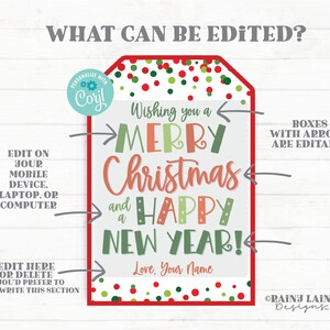 Merry Christmas and Happy New Year Tag Editable Christmas Gift Holiday ...