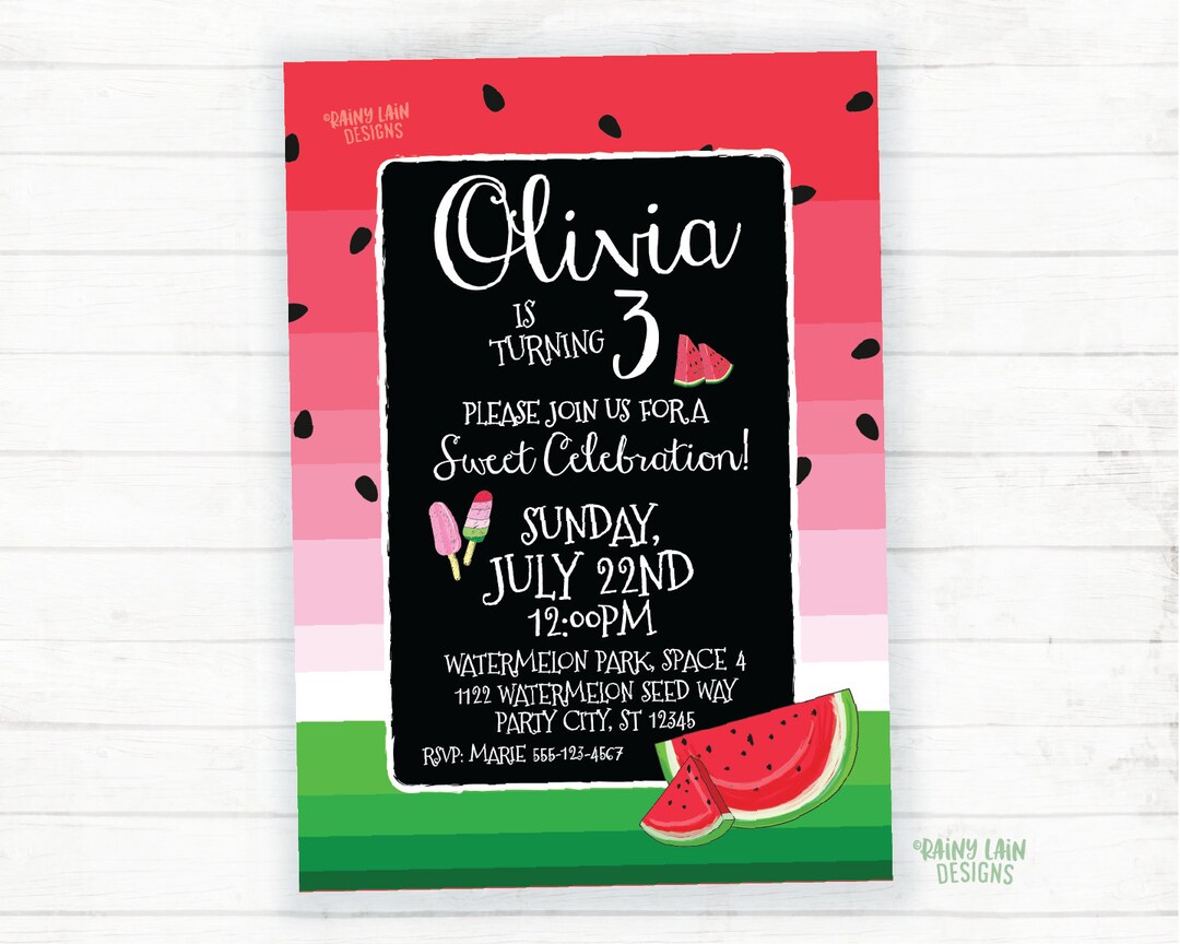 Watermelon Birthday Invitation, Ombre Watermelon Invite, Watermelon ...
