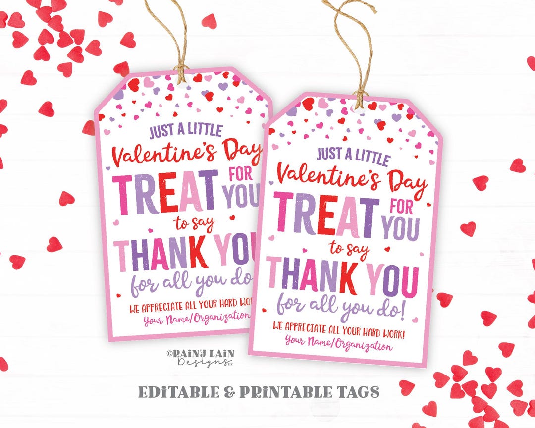 Valentine Treat Tag, Editable Appreciation Gift Printable - Etsy