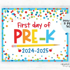 First Day of Pre-k Sign Back to School Printable 1st Day of Pre ...