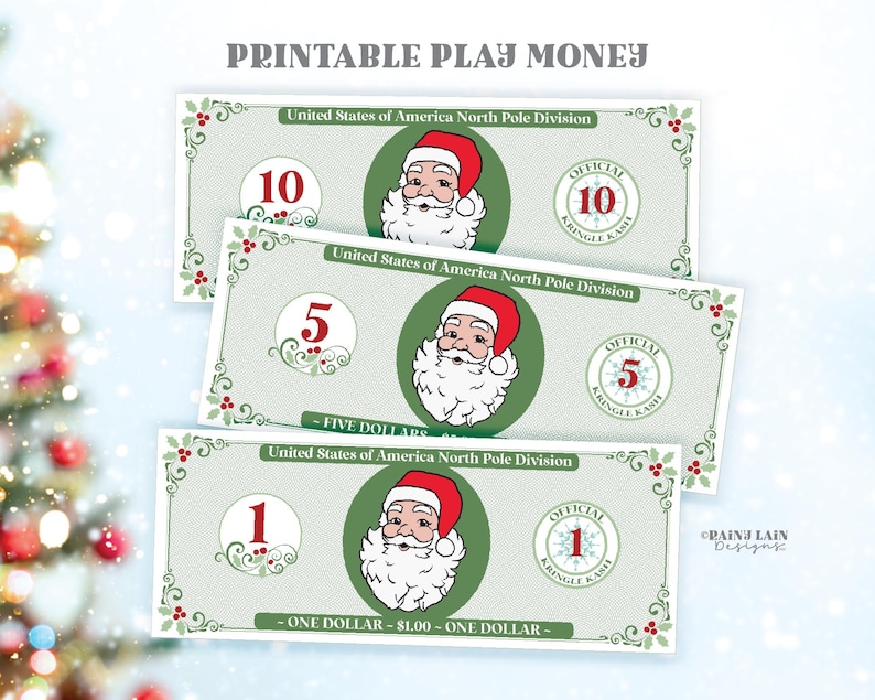 Printable Santa Bucks, Printable North Pole Play Money, Christmas ...