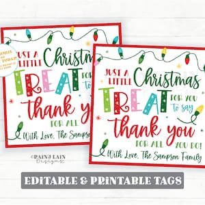 Treat for You to Say Thank You Christmas Gift Tag Holiday Appreciation ...