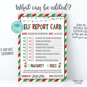 Editable Elf Report Card Printable Elf Report Official North Pole ...