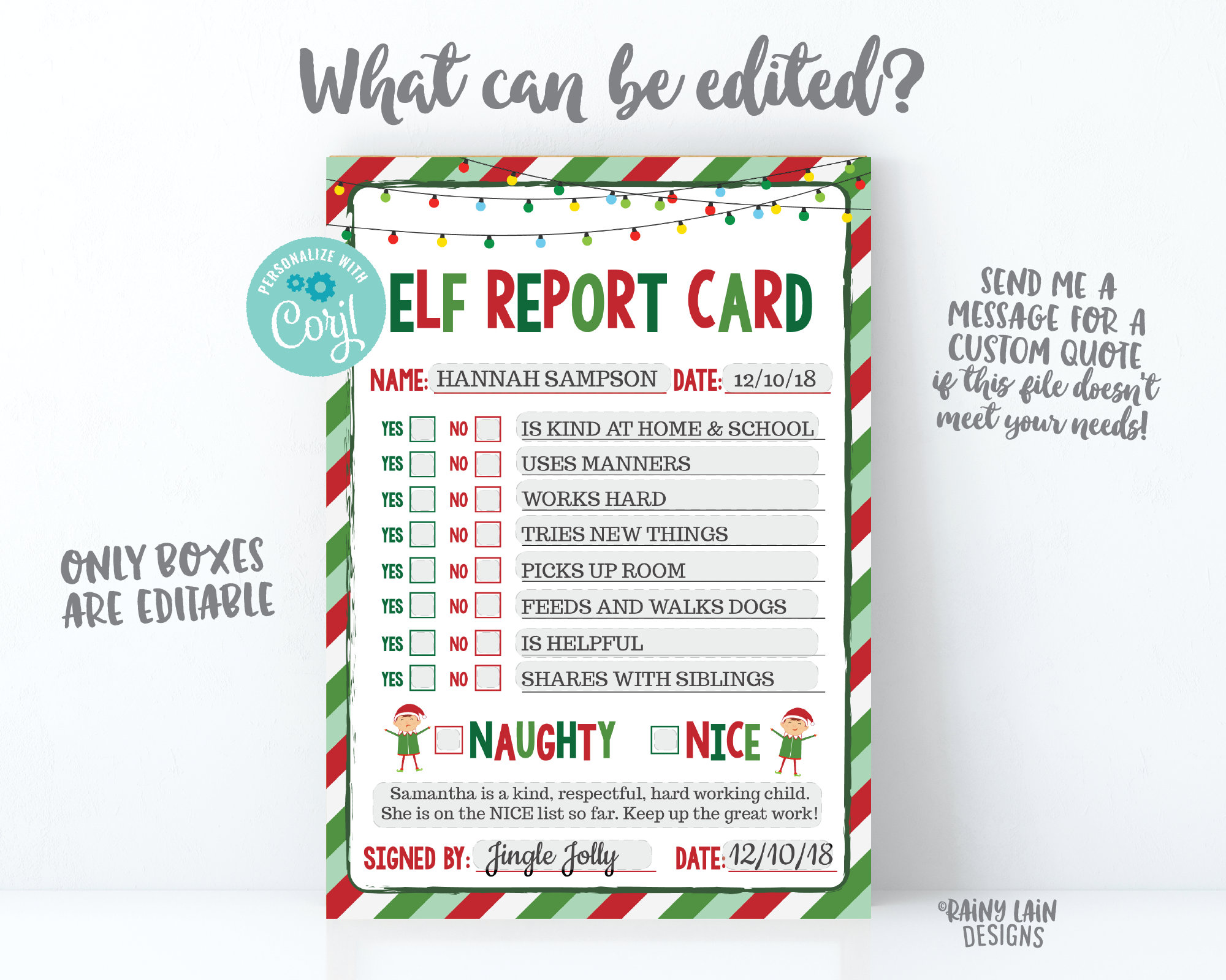 Editable Elf Report Card Printable Elf Report Official North - Etsy ...