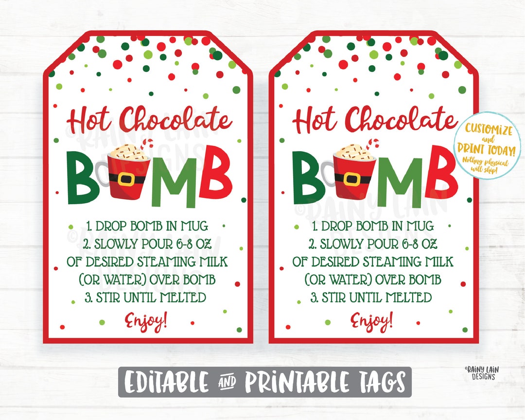 Christmas Hot Cocoa Bomb Tag, Editable Cocoa Bomb Tags, Peppermint Hot ...