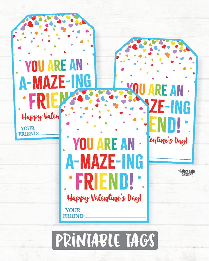 Maze Valentine Tags, Kids Classroom Valentines, Printable Digital ...