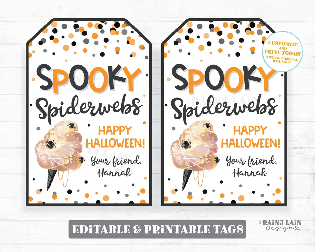 Spooky Spiderwebs Halloween Tag Spider Cotton Candy Gift Favor Prize ...