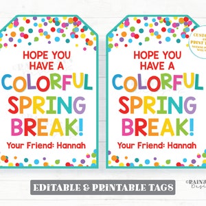 Colorful Spring Break Tags Spring Gift Tags Coloring Book Crayons ...