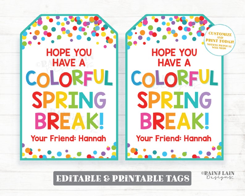 Colorful Spring Break Tags Spring Gift Tags Coloring Book Crayons ...