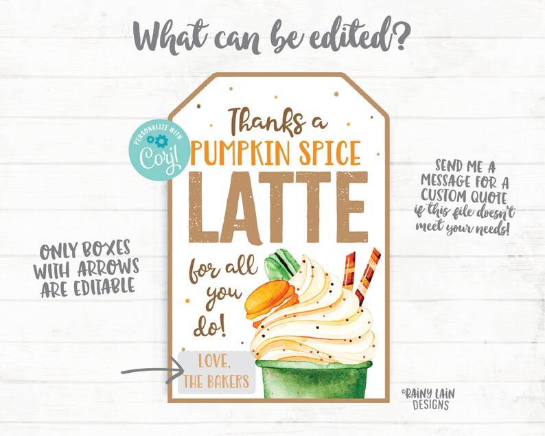 Thanks a Pumpkin Spice Latte Tag Pumpkin Spice Tag Coffee Gift | Etsy