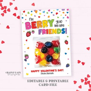 Printable Fruit Snack Valentine Card, Berry Happy Valentine, Friend ...