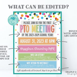Editable PTO Meeting Flyer Template, Printable School PTA Newsletter ...